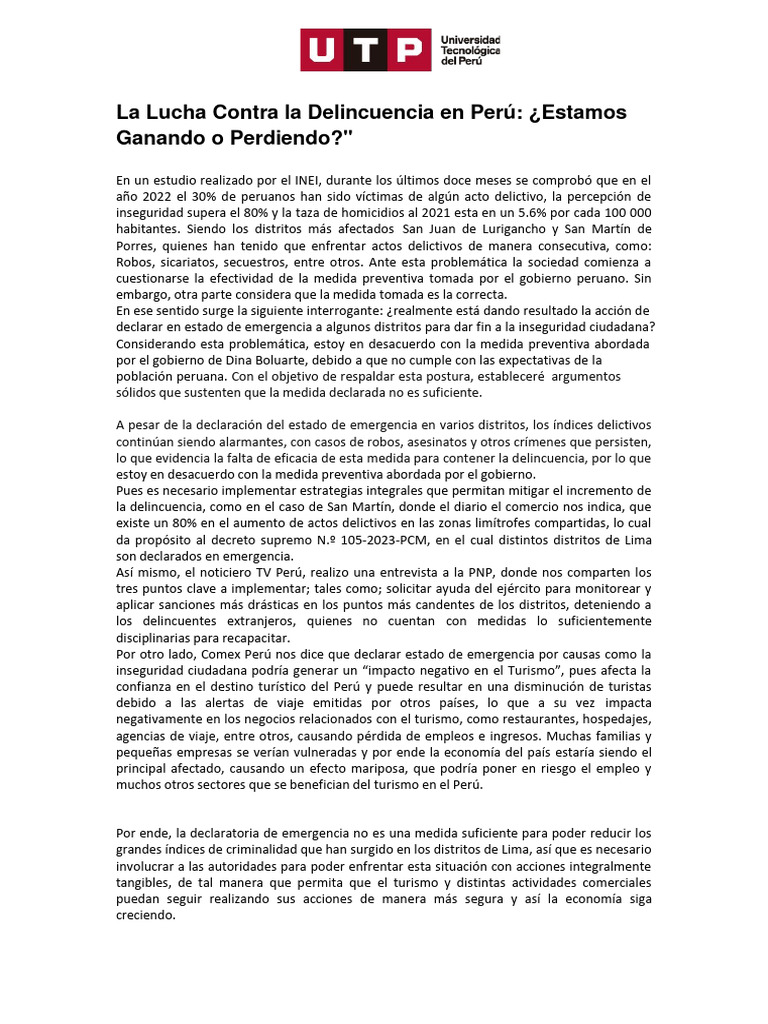 La Lucha Contra La Delincuencia En Perú Pdf Turismo Perú