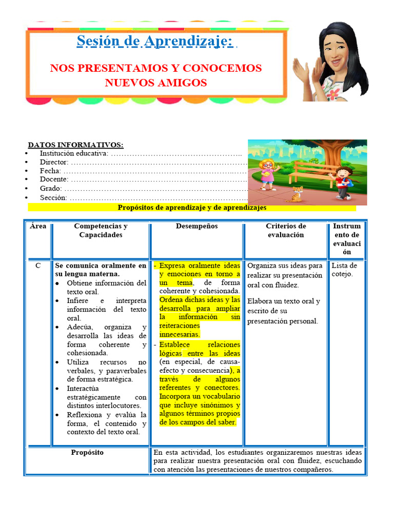 4° Sesión Dia 1 Com Nos Presentamos y Conocemos Nuevos Amigos | PDF ...
