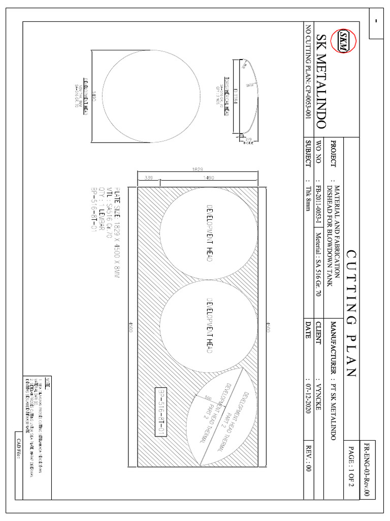 Cutting Plan Blowdown Tank | PDF