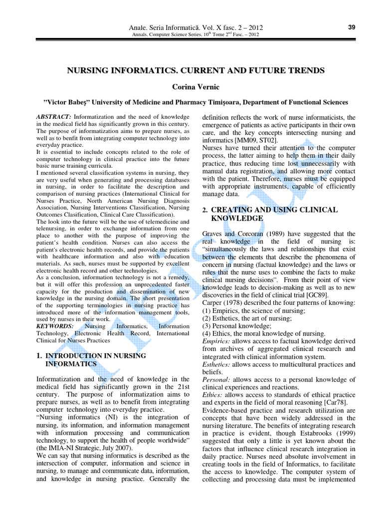 Trends in Nursing Informatics 2023 | PDF | Nursing | Health Informatics