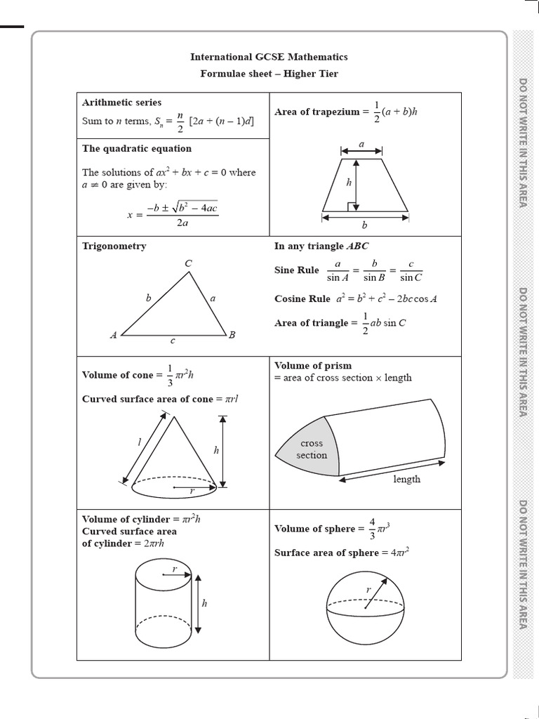 Formulae Sheet - Higher Tier (1) 1 | PDF