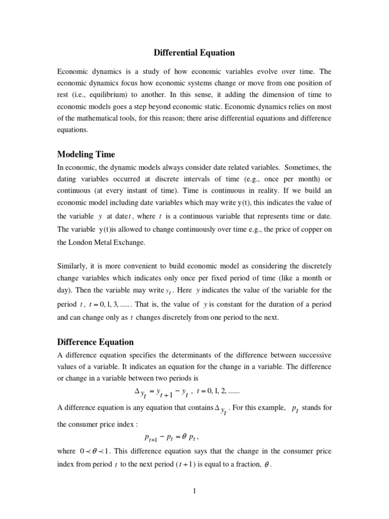 Economic Dynamics: Equations Explained | PDF | Differential Equations ...