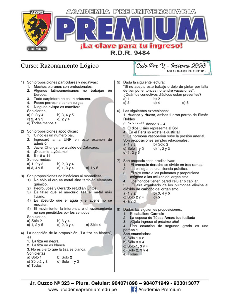 Raz Log Inv20 Pre Ases 01 B | PDF | Proposición