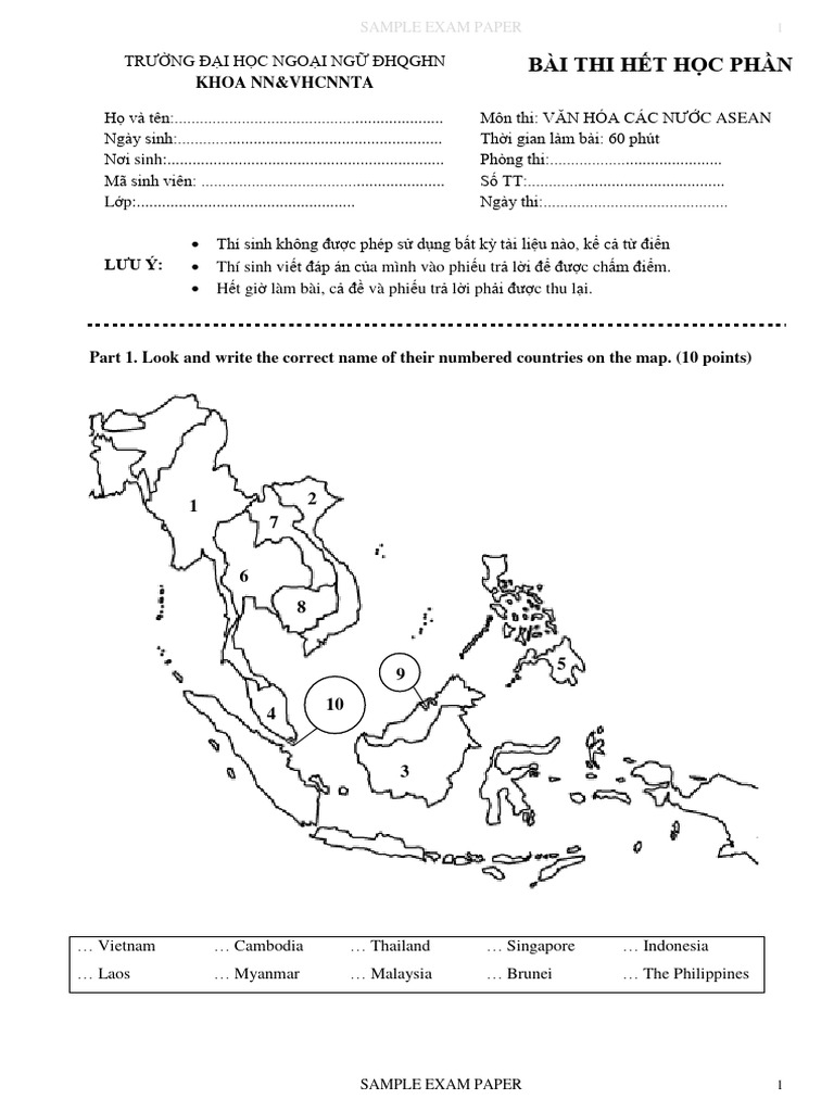 ASEAN Sample Test 2023 New | PDF | Southeast Asia | Asia