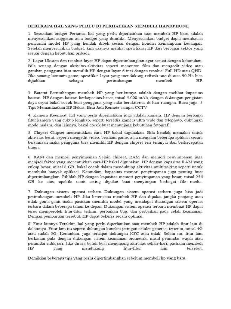 Beberapa Hal Yang Perlu Di Perhatikan Membeli Handphone | PDF | Komputer