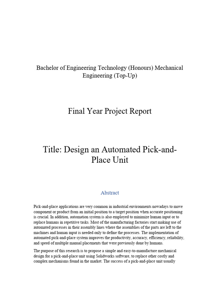 Design An Automated Pick-and-Place Unit | PDF | Automation | Robot