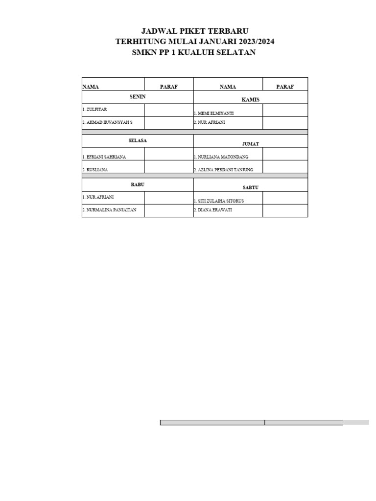 Jadwal Piket Semester Genap 2023-2024 Fix | PDF