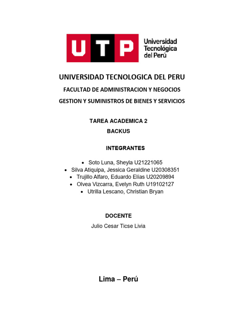 Ta2 - Backus | PDF | Business | Calidad (comercial)