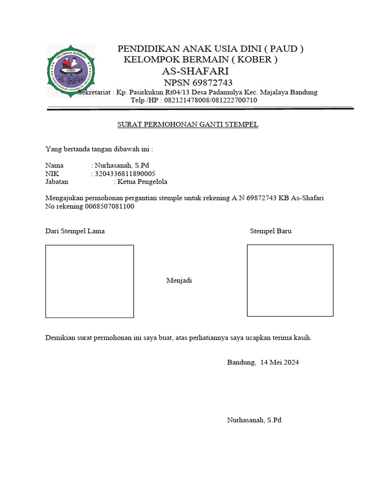 Surat Permohonan Ganti Stempel | PDF