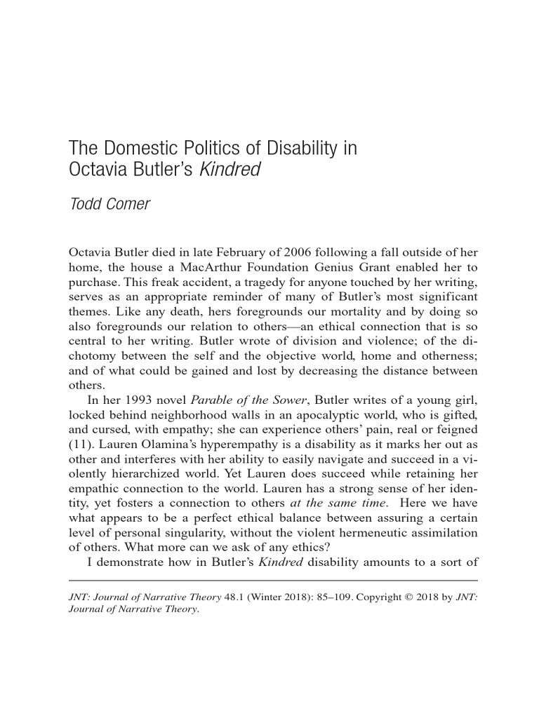 Comer On Octavia Butlers Kindred | PDF