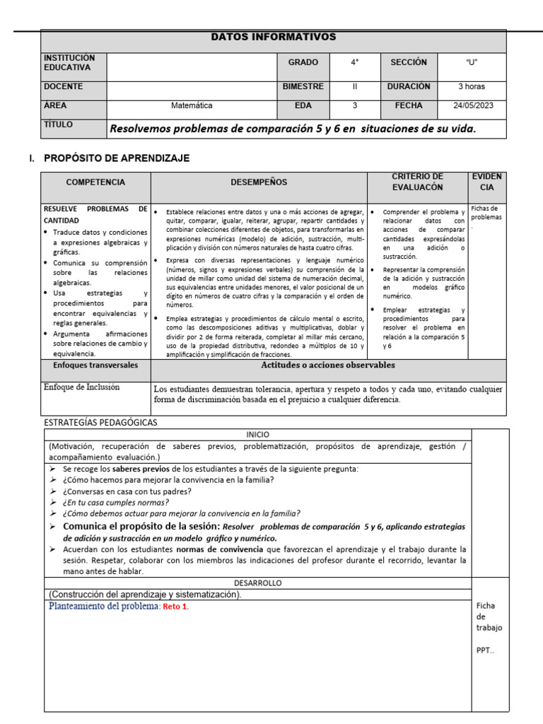ACT MAT Comparación 5 y 6 | PDF | Números | Sustracción