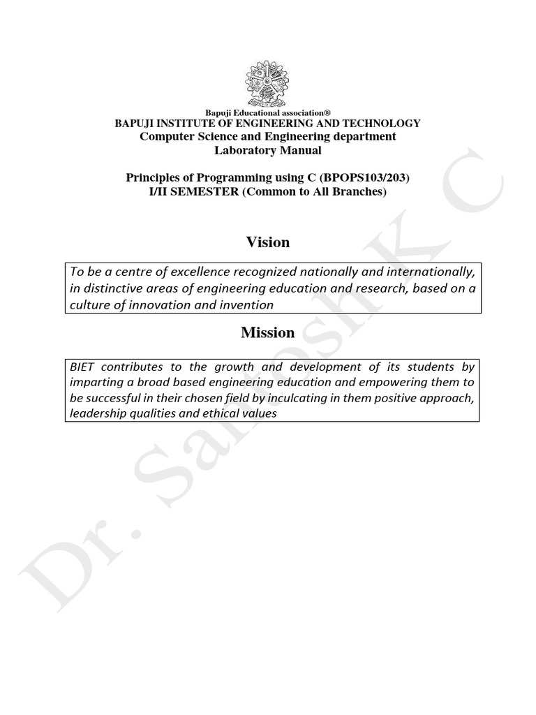 Pop Using C Lab Manual Bpops103-203 | PDF | Engineering | Computer Programming