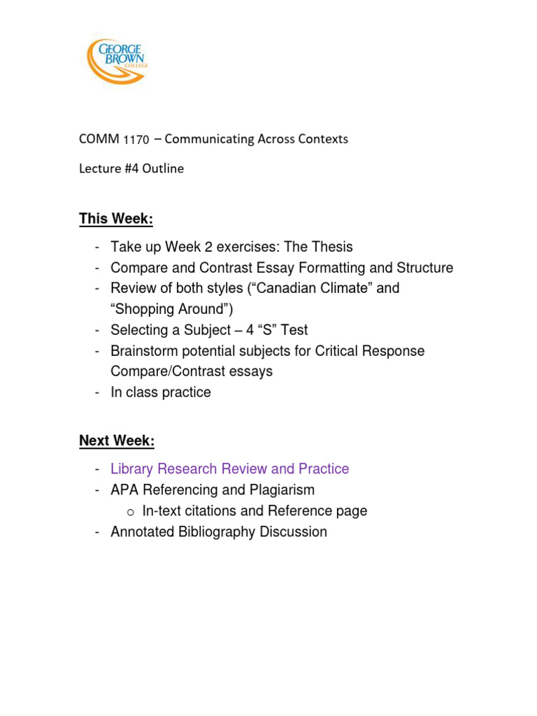 Week 4 - COMM 1170 - Critical Response Contrast Essay (ECE) | PDF | Child Care | Essays