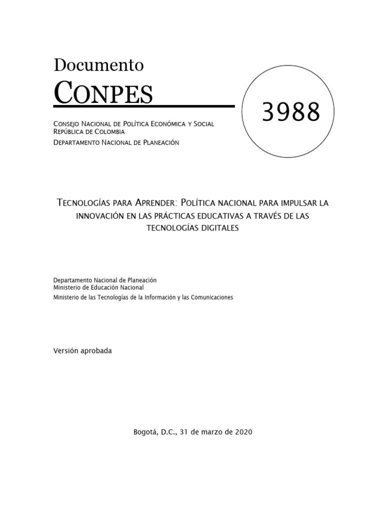 2020 Conpes 3988 | PDF | Tecnología de información y comunicaciones | Enseñando