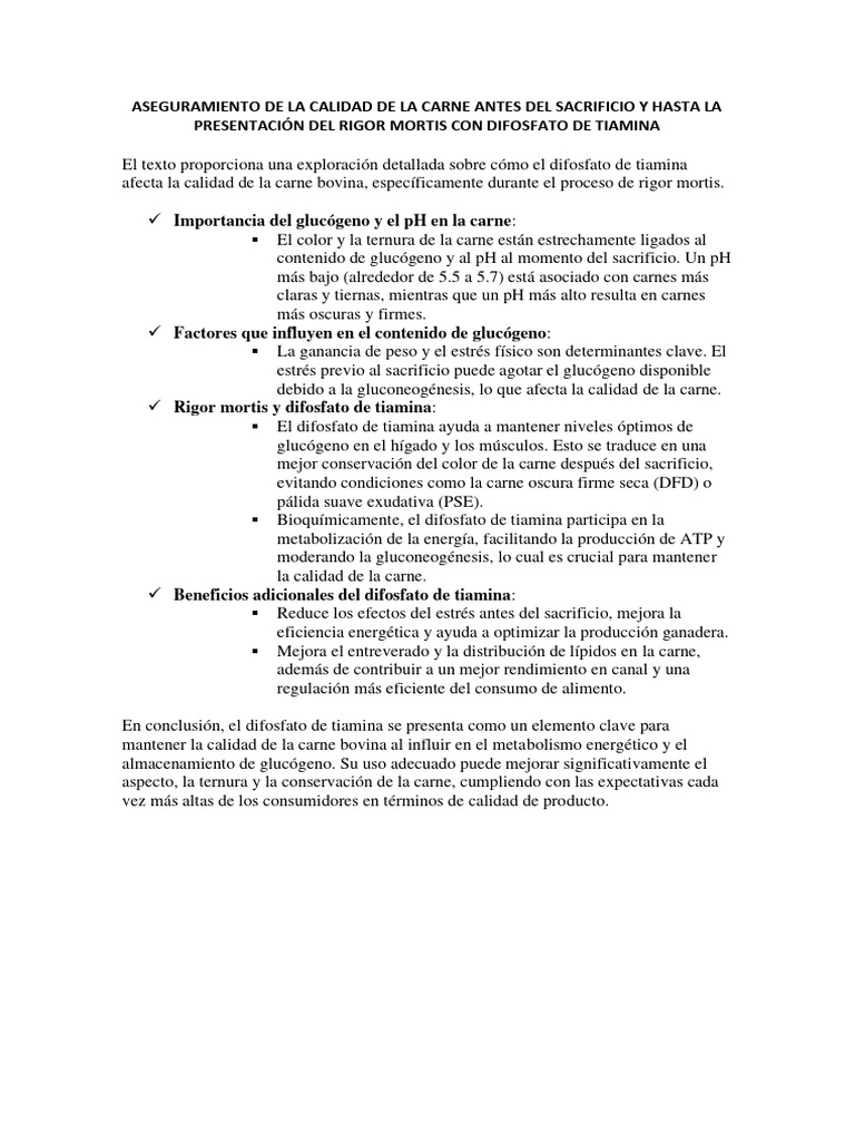 Aseguramiento de La Calidad de La Carne Antes Del Sacrificio y Hasta La ...