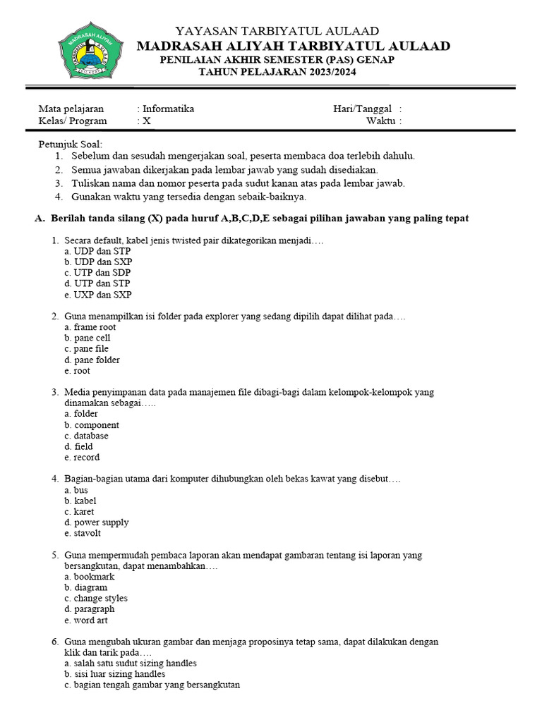 Soal Dan Jawaban Informatika Kelas X - ASAS-Genap | PDF | Komputer ...