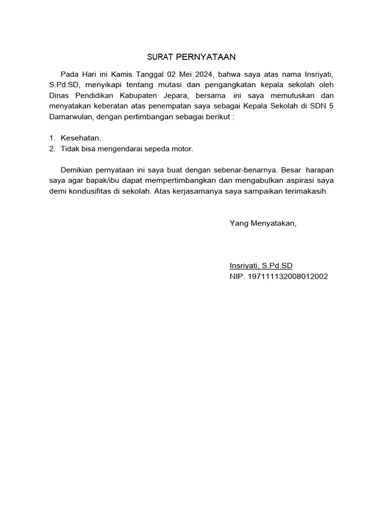 Surat Pernyataan Keberatan | PDF