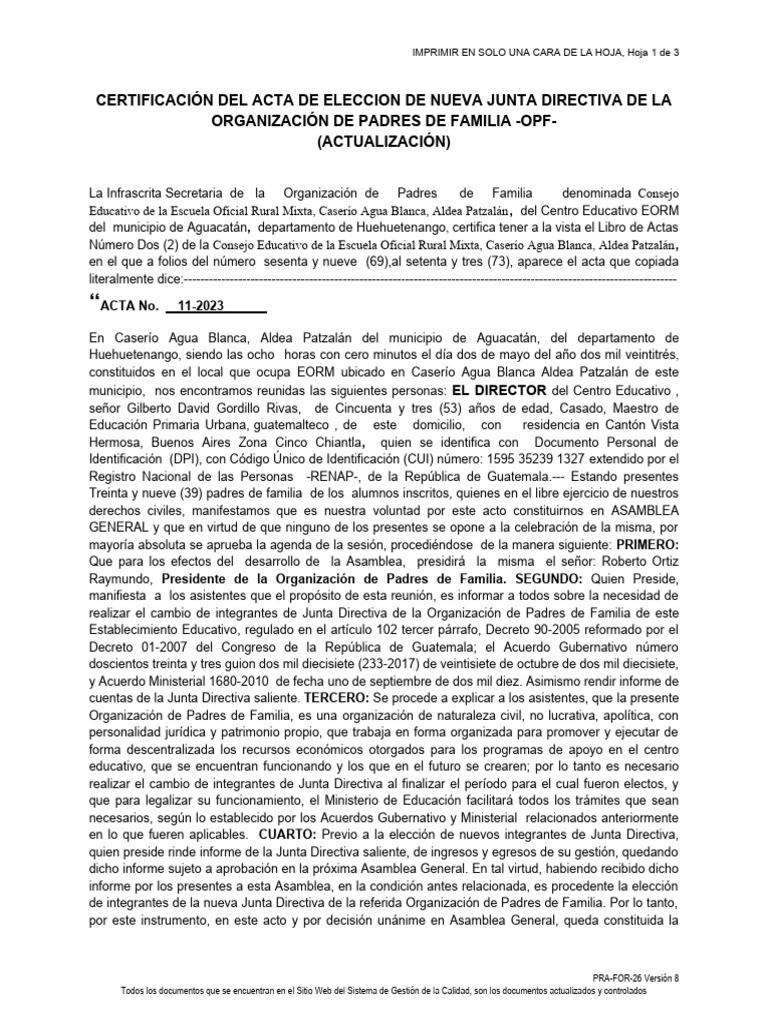 Pra-For-26 Certificacion Nueva Junta | PDF | Guatemala | Gobierno