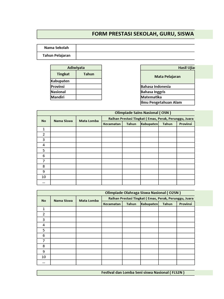 Form Prestasi Sekolah 2024 | PDF