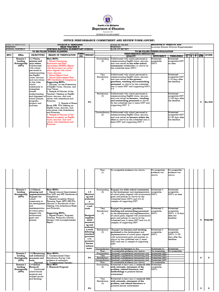 DSK OPCRF For School Heads SY 2023 2024 As of May 15 2024 | Download ...