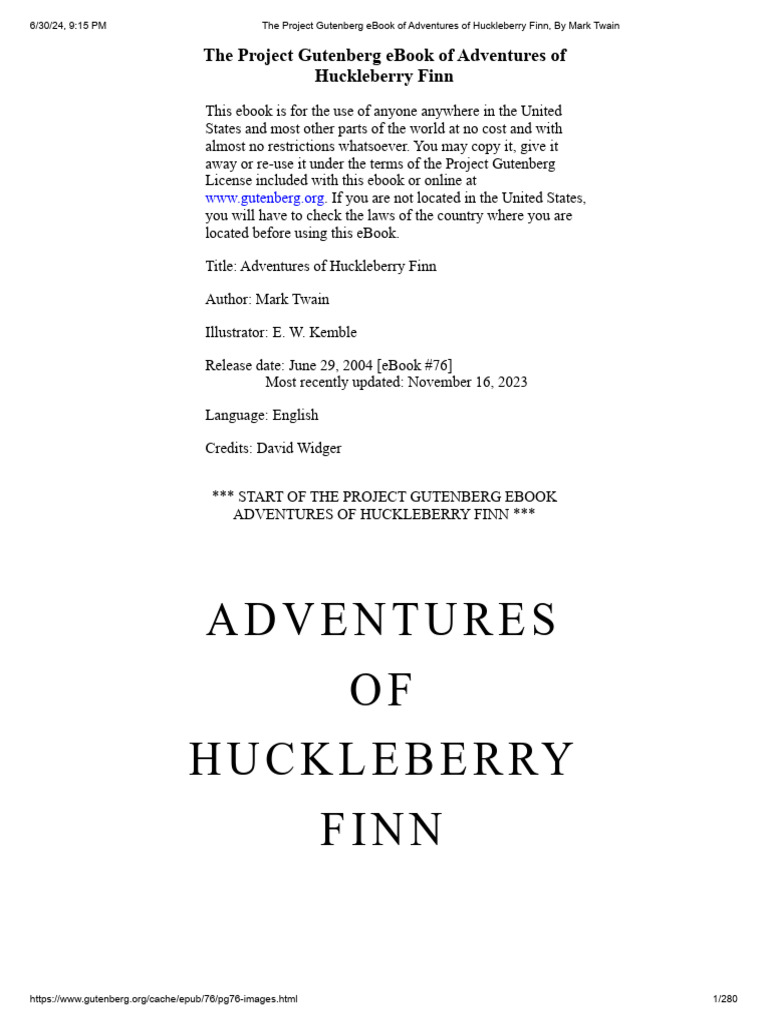 The Project Gutenberg Ebook of Adventures of Huckleberry Finn, by Mark ...