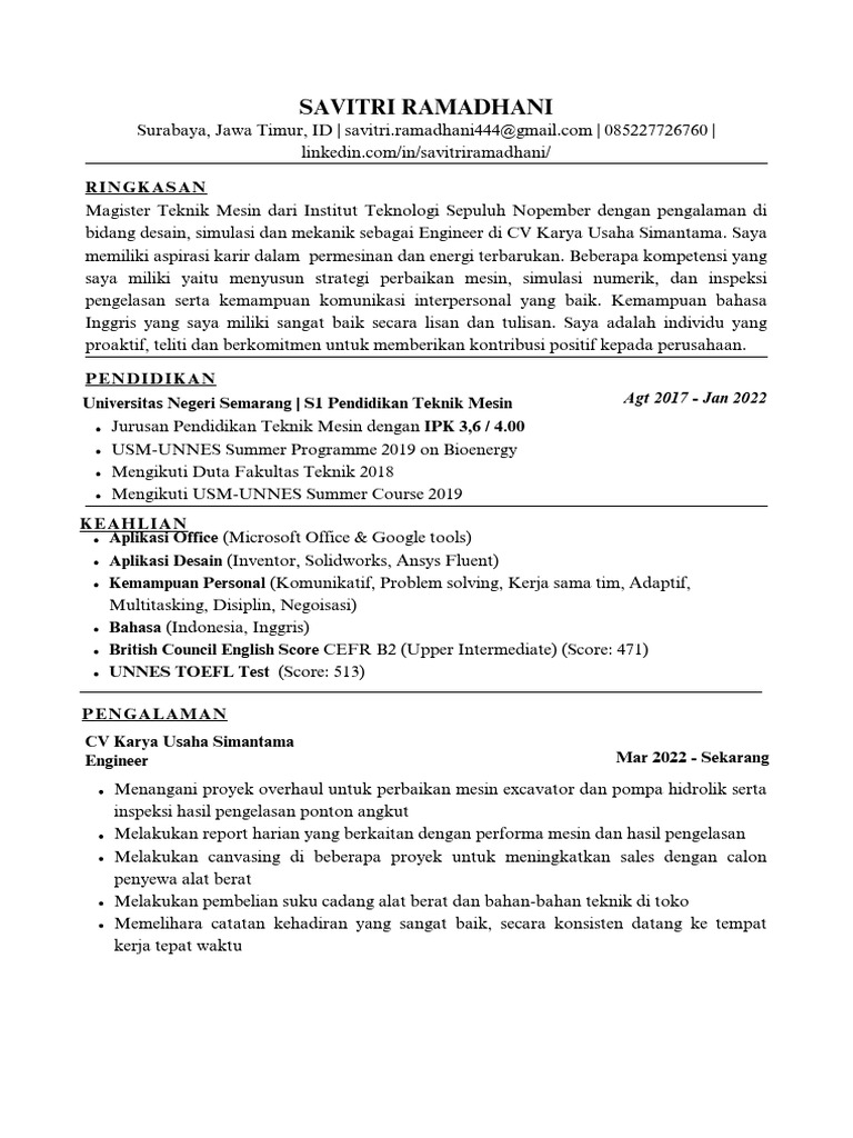 Savitri Ramadhani - CV Bind | PDF | Seni