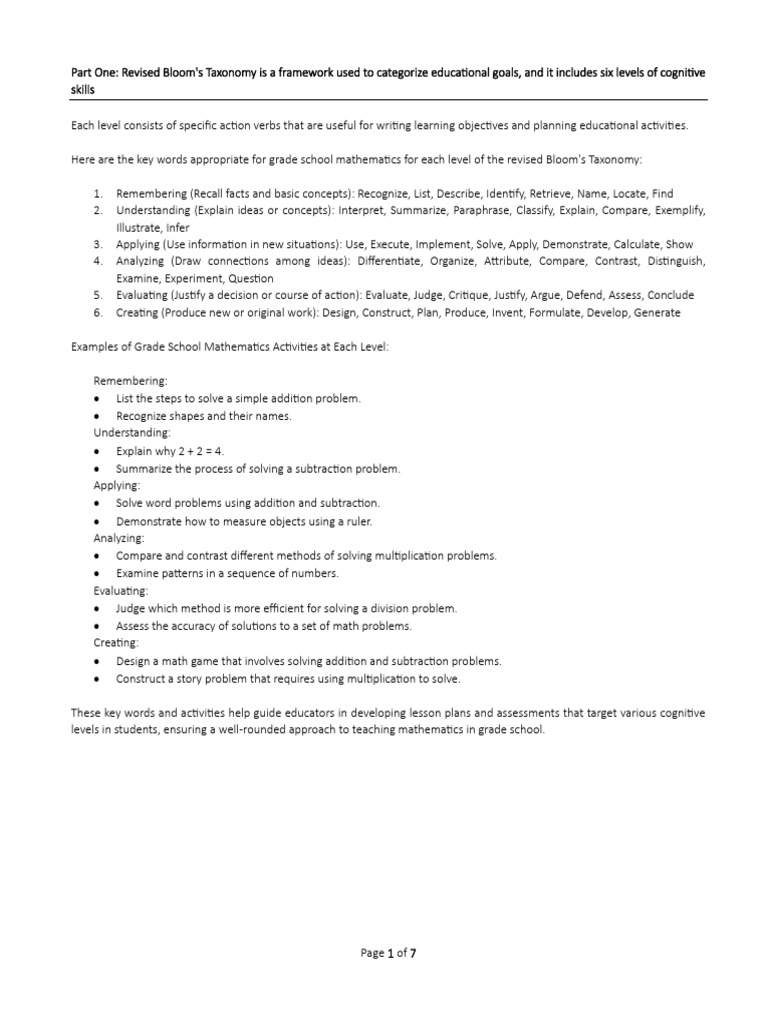 Revised Bloom Taxonomy With Description of Its Key Words and Sample ...