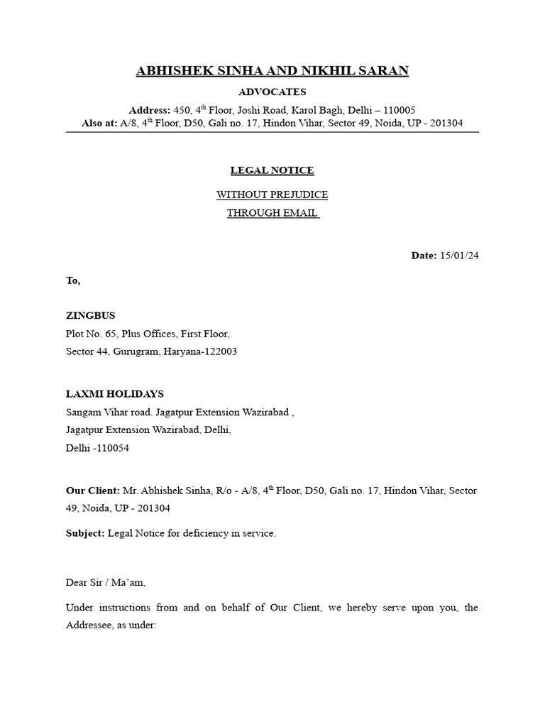 Draft Legal Notice AS | PDF | Justice | Crime & Violence