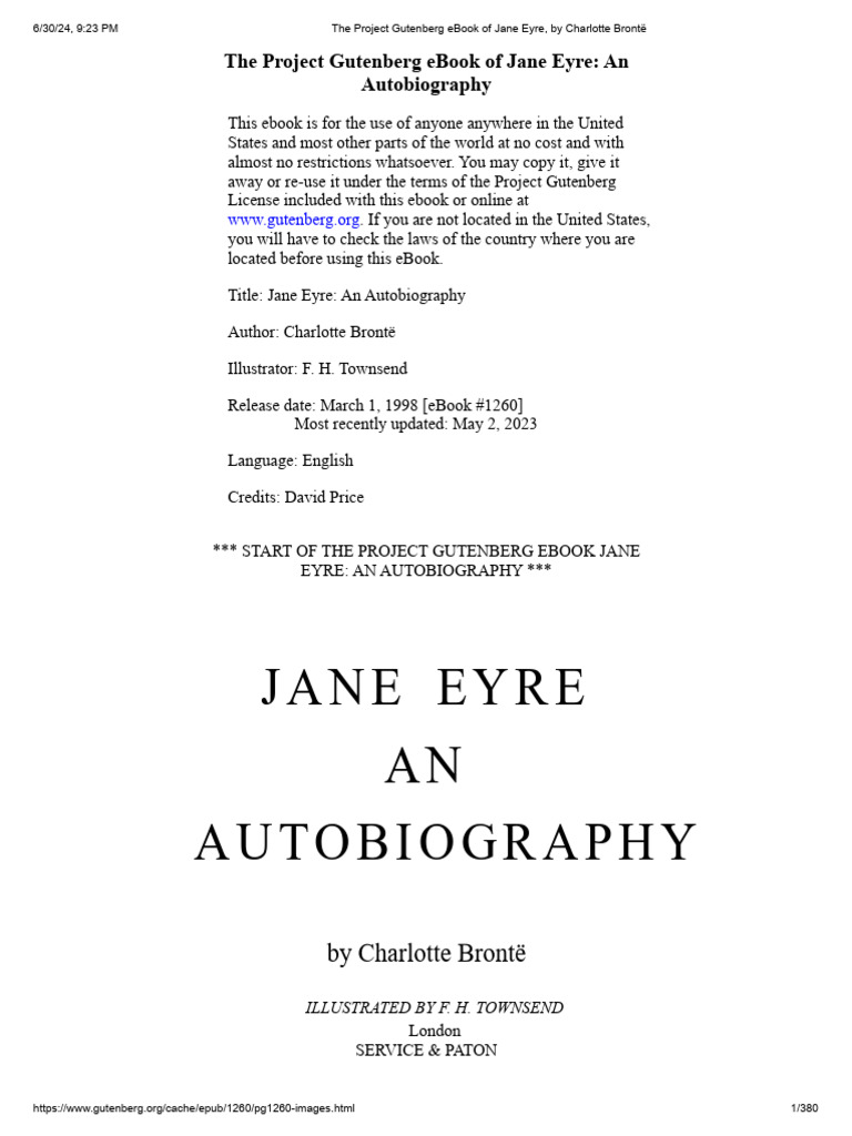 The Project Gutenberg Ebook of Jane Eyre, by Charlotte Brontë | PDF ...