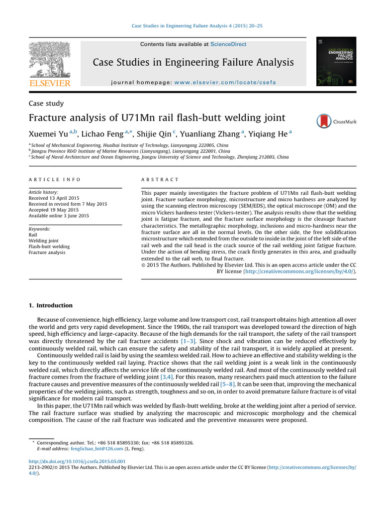 Fracture Analysis of U71Mn Rail Flash Butt Welding Joint - 2015 - Case Studies in Engineering ...