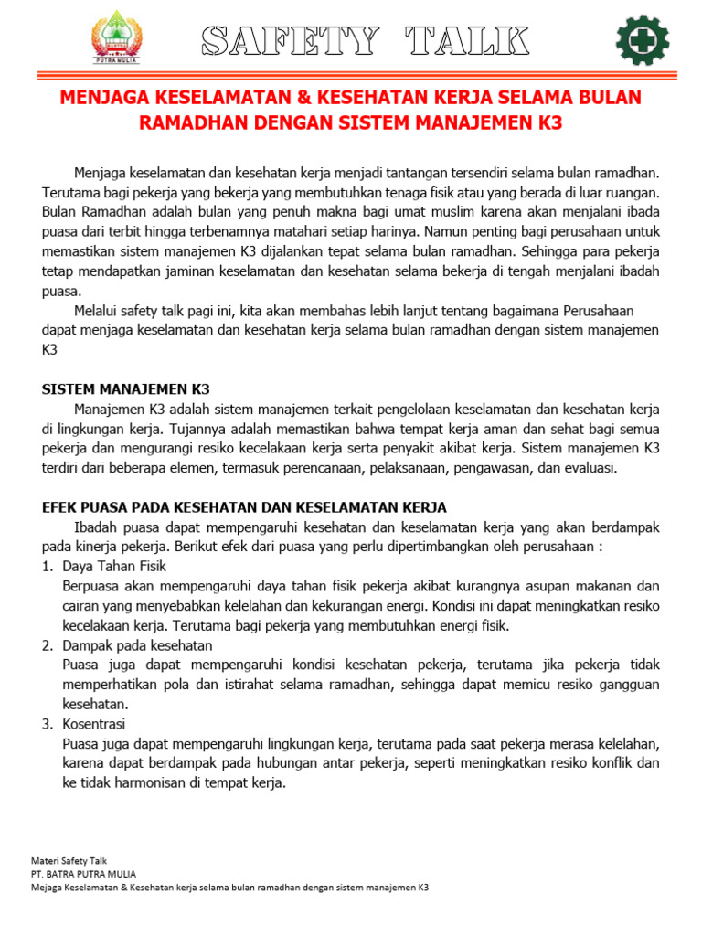 ST-051 Menjaga Keselamatan & Kesehatan Kerja Selama Bulan Ramadhan Dengan Sistem Manajemen K3 ...
