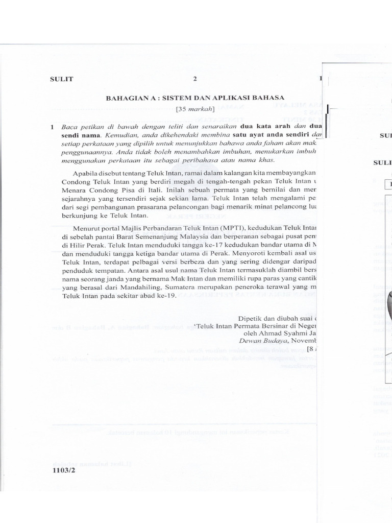 Kertas 2 BM Percubaan SPM Perak Set 1 | PDF