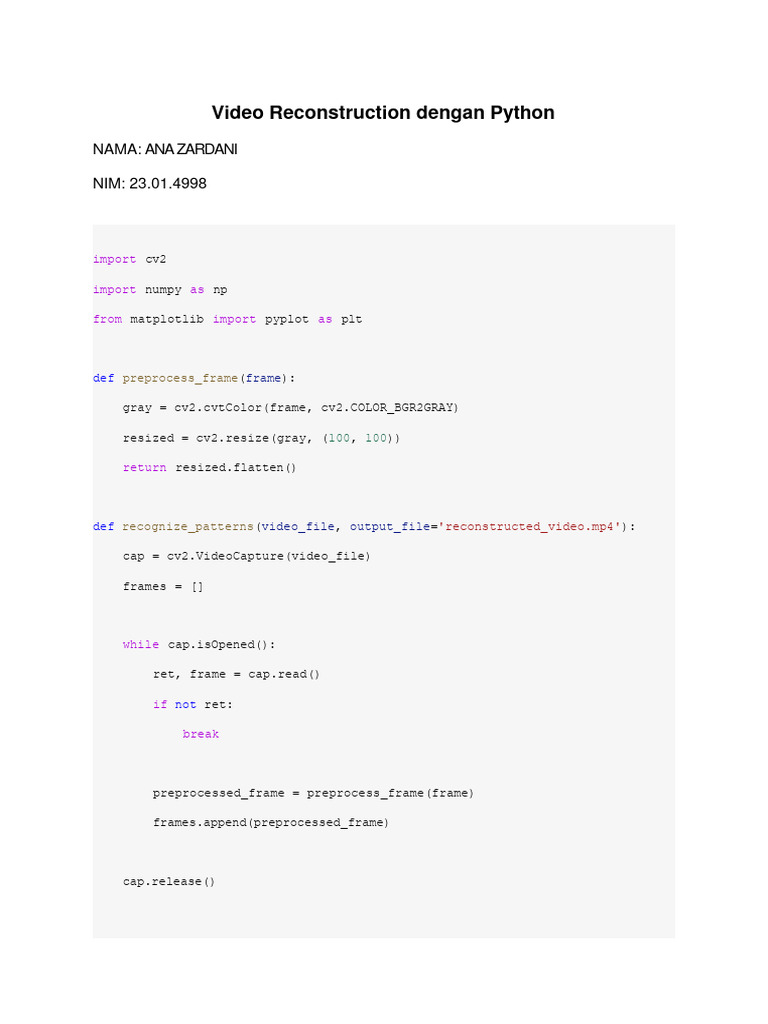 Video Reconstruction - Anazardani - Aljabar 23.01.4998 | PDF | Factorization | Linear Algebra