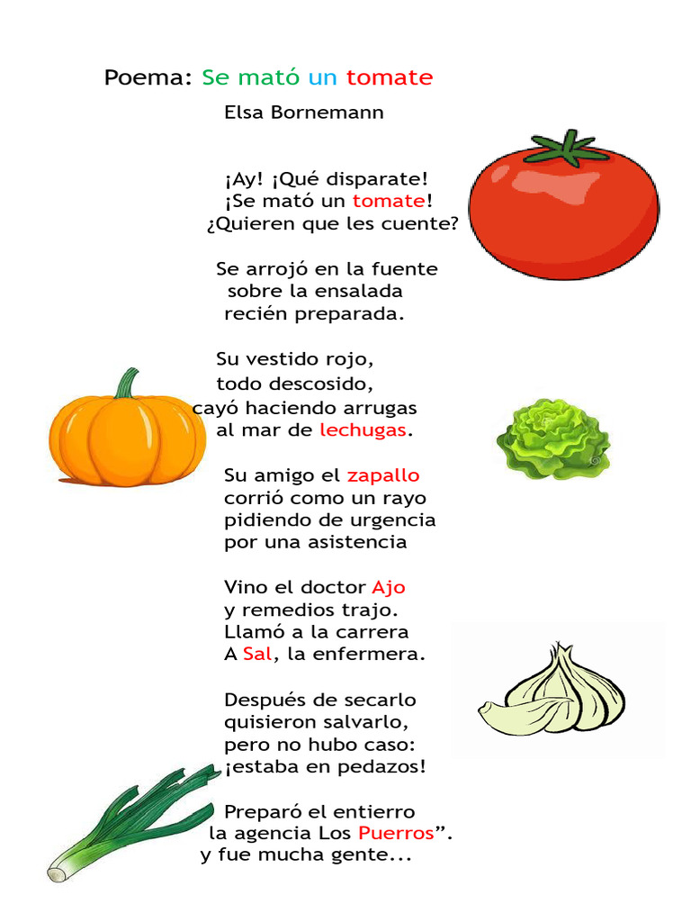Se mató un tomate: Poema de Elsa Bornemann | PDF