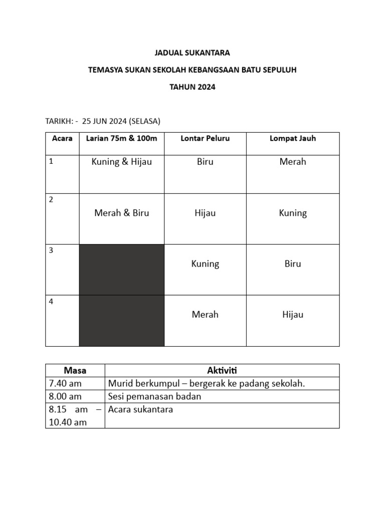 Tentatif Temasya Sukan Sekolah | PDF