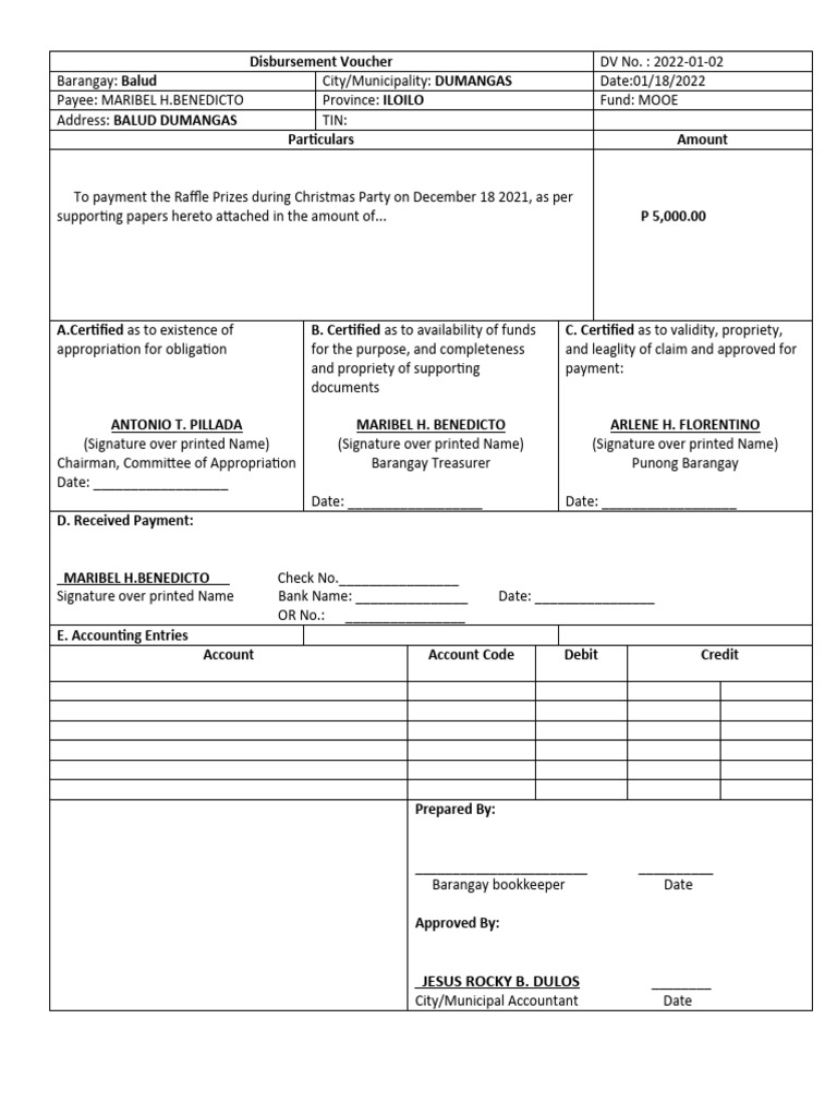 Disbursement Voucher | PDF | Payments | Bookkeeping