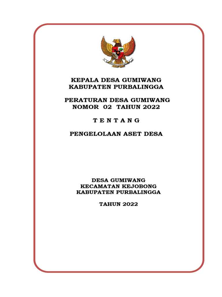 Perdes No 2 THN 2022 TTG Pengelolaan Aset Desa | PDF | Griya & Taman
