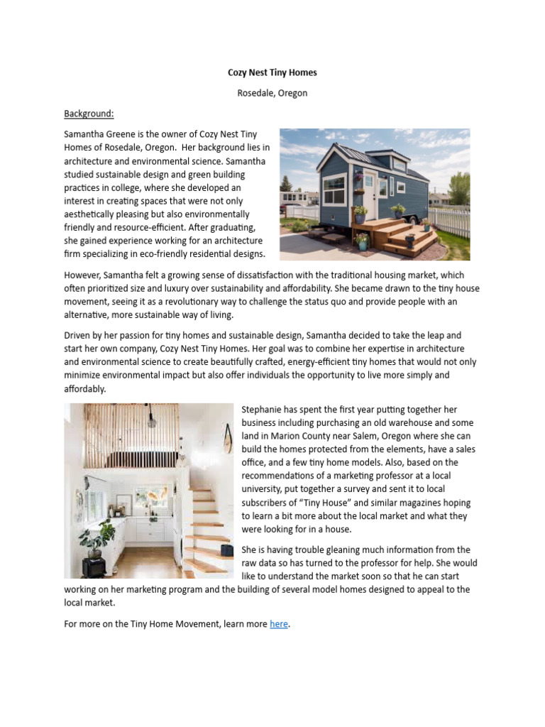 Cozy Nest Tiny Homes Overview | PDF | Home Appliance | Market Segmentation