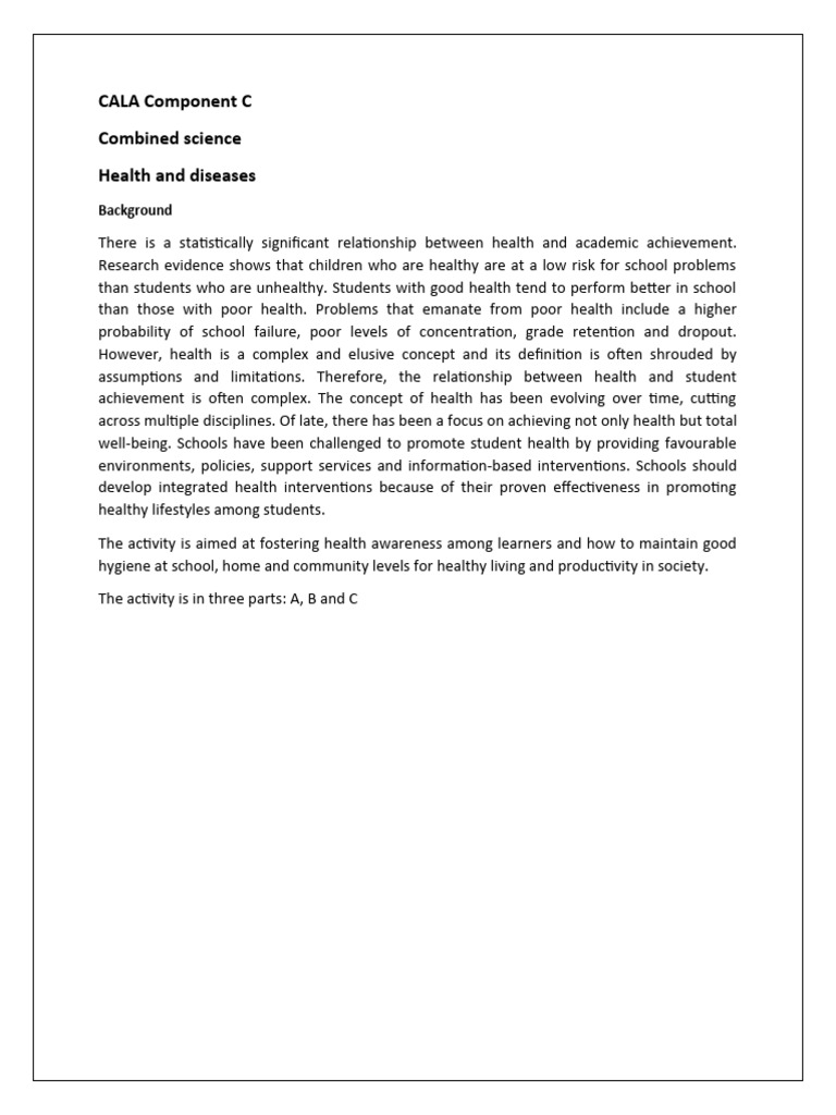 Form 4 Combined Science Cala Component C. | PDF
