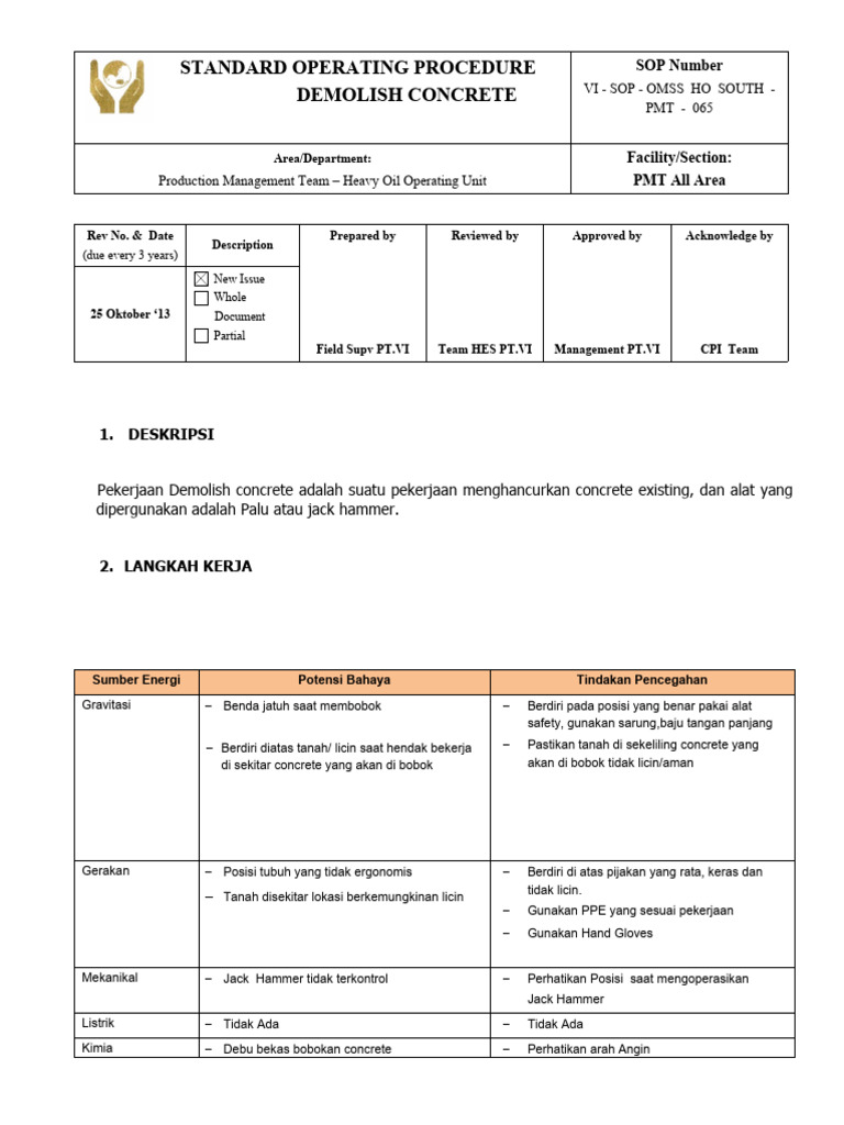 SOP Demolish Concrete | PDF