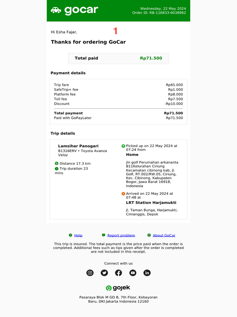 Gojek Ride Receipts Summary May 2024 | PDF | Jakarta | Payments