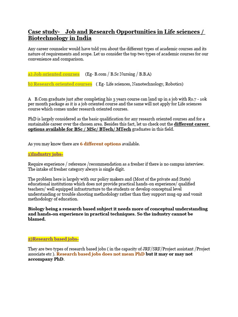 Biotech Careers-Case Study | PDF | Doctor Of Philosophy | Master Of Science