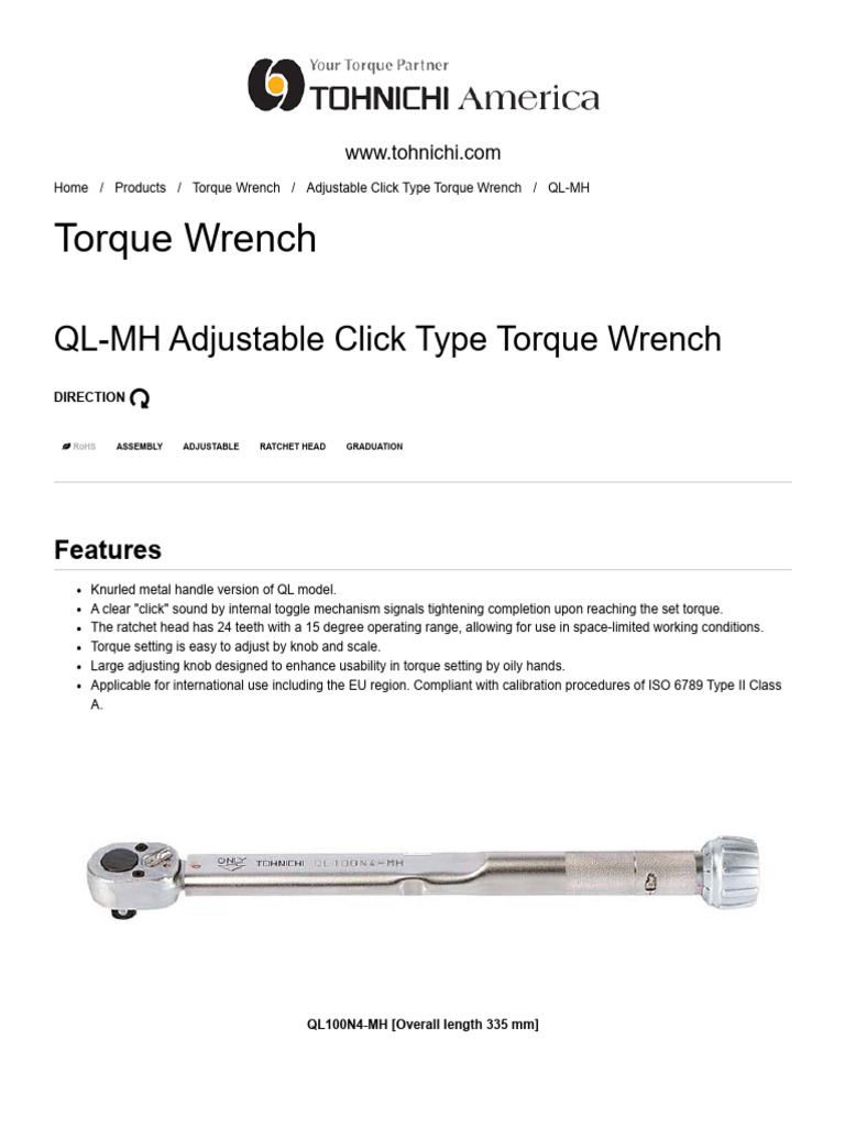 QL-MH Adjustable Click Torque Wrench | PDF