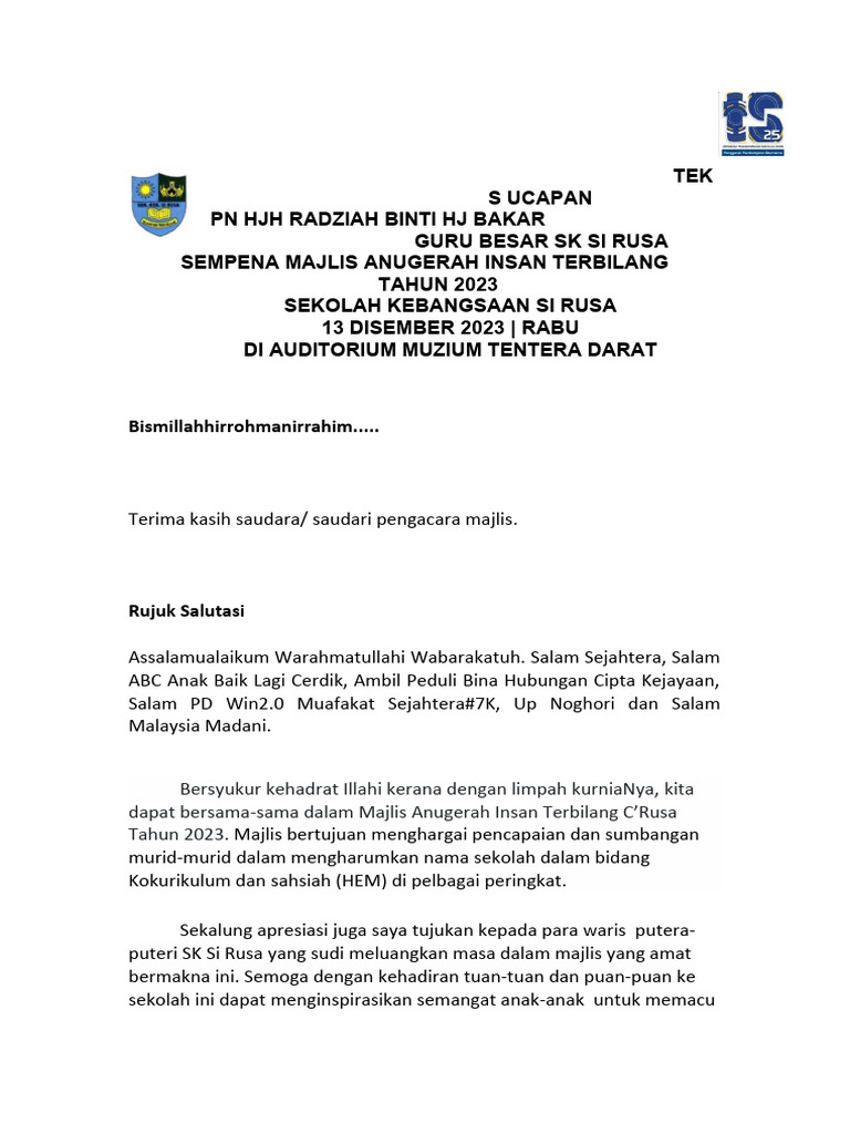 Anugerah Insan Terbilang SK Si Rusa 2023 | PDF | Kesehatan Holistik