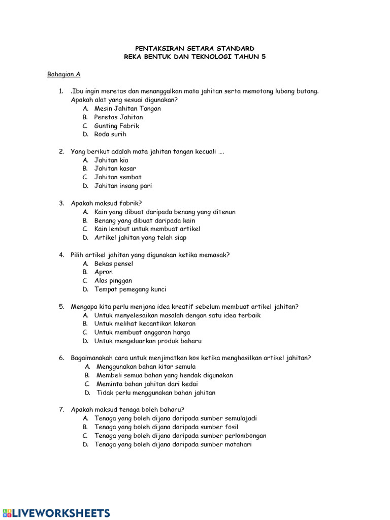 Soalan Peperiksaan Akhir RBT Tahun 5 | PDF