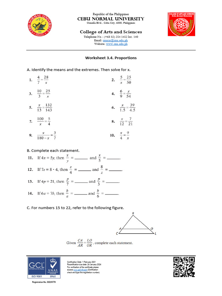 Template - Worksheet 3.4. Proportions | PDF