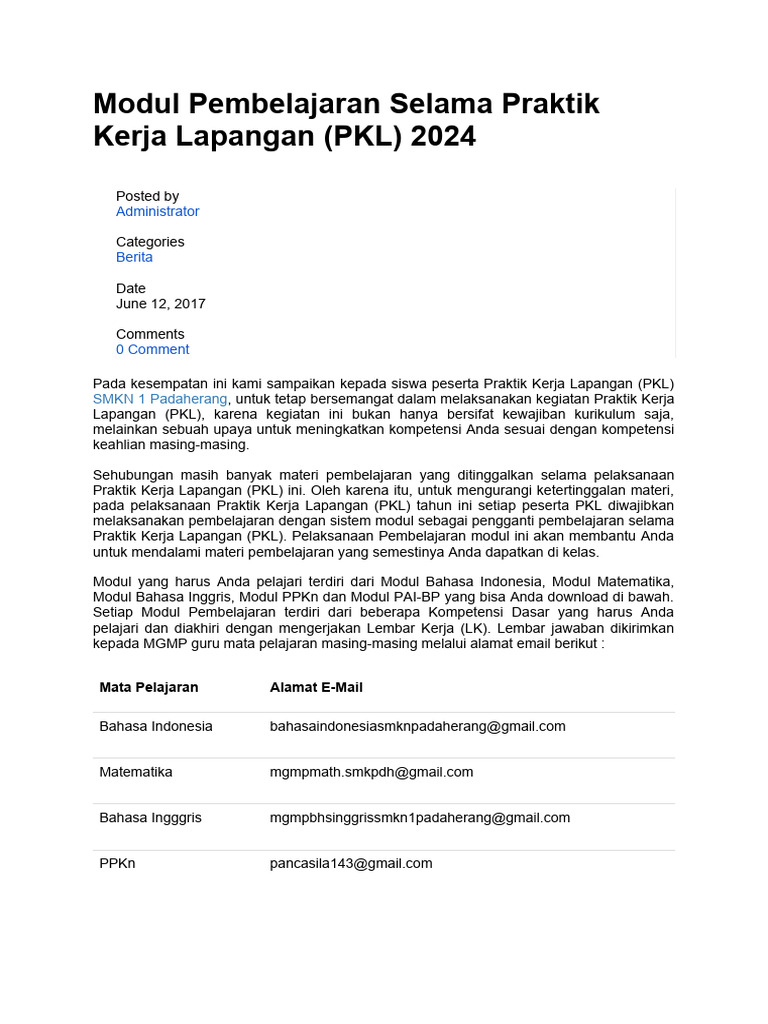 Modul PKL SMKN 1 Padaherang 2024 | PDF | Karier & Perkembangan | Bisnis