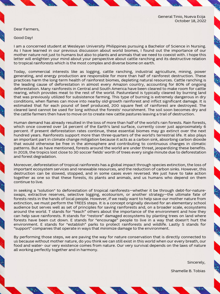 Letter To A Farmer in Environmental Science | PDF | Deforestation | Forests