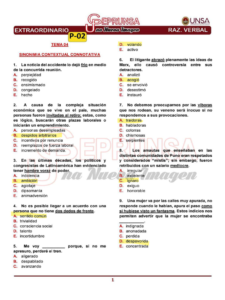 Práctica 2 - Raz. Verbal Extraordinario | PDF