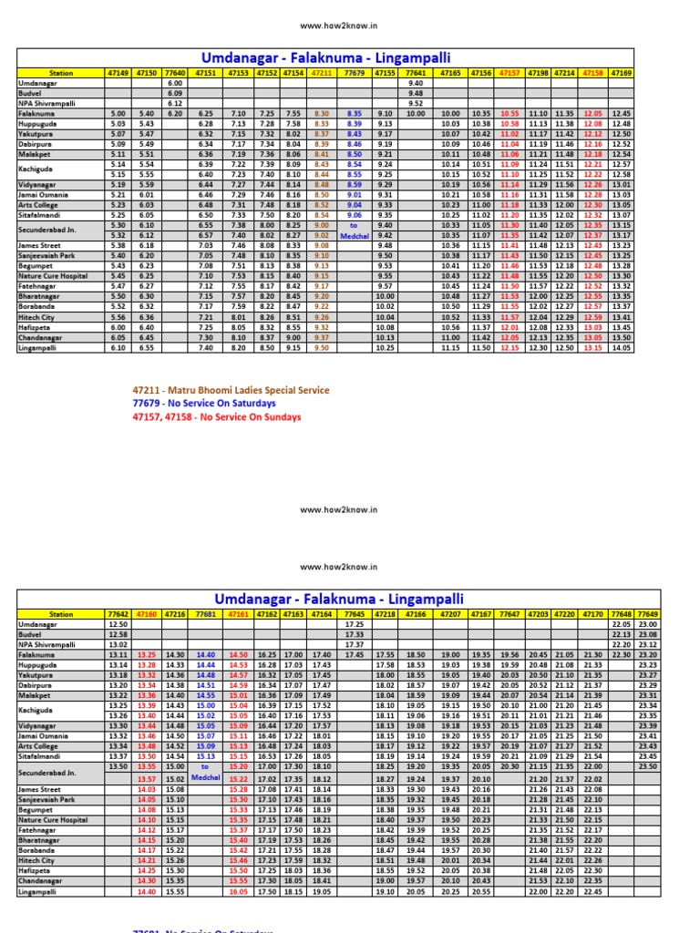 Hyderabad MMTS Time Table | PDF